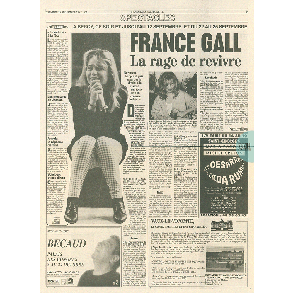 France Gall - Presse - France-Soir / 10 septembre 1993