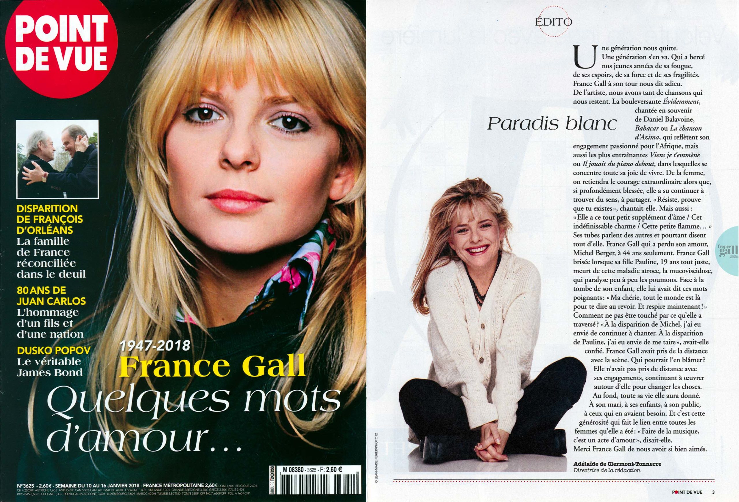 France Gall - Presse - Point de vue n° 3625 / 10 janvier 2018